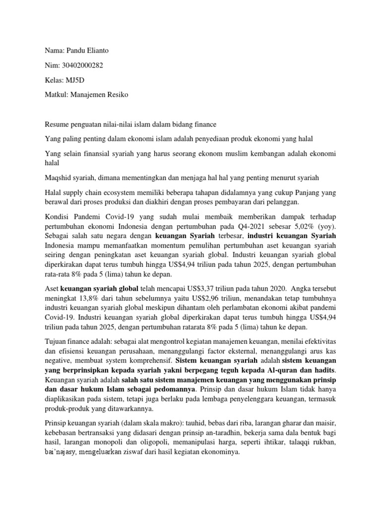 Resume Kuliah Umum Resiko PE | PDF