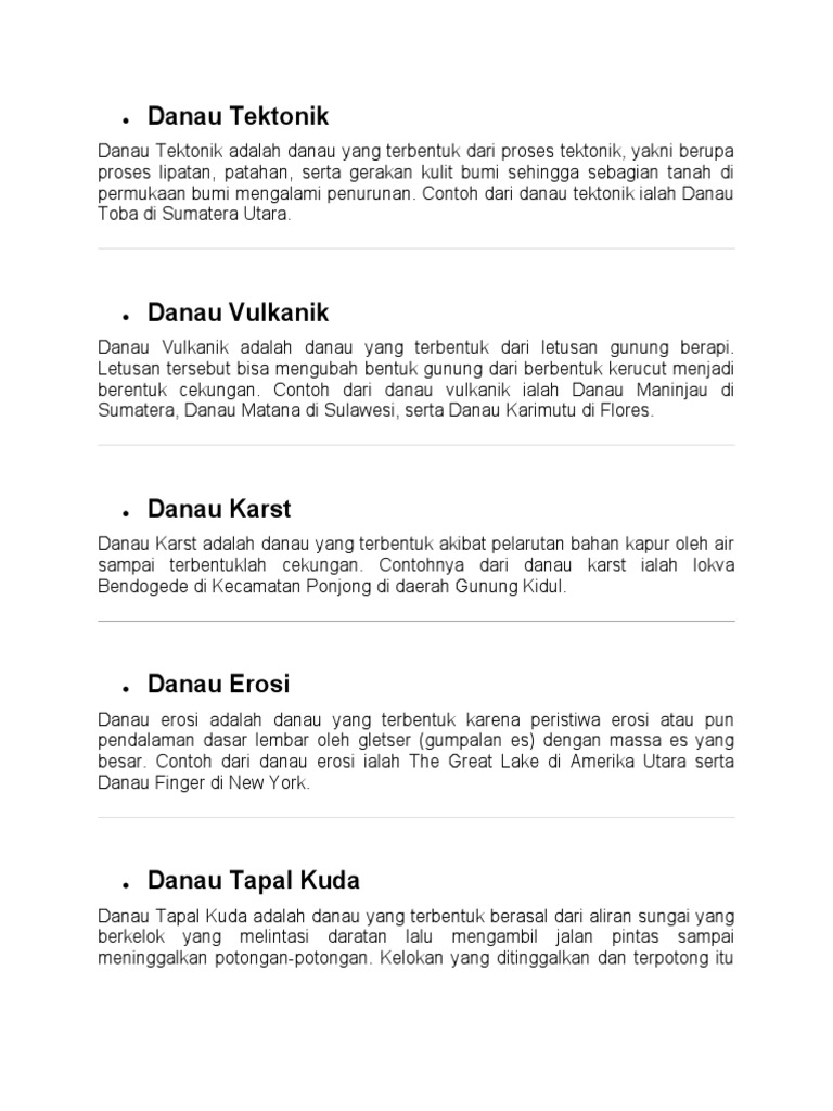 Jenis-jenis Danau dan Fungsinya | PDF | Sains & Matematika