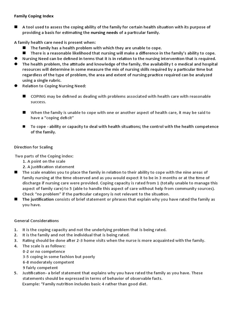 Family Coping Index | PDF | Nursing | Health Care