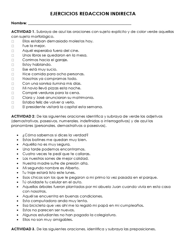 Ejercicios Redaccion Indirecta | PDF