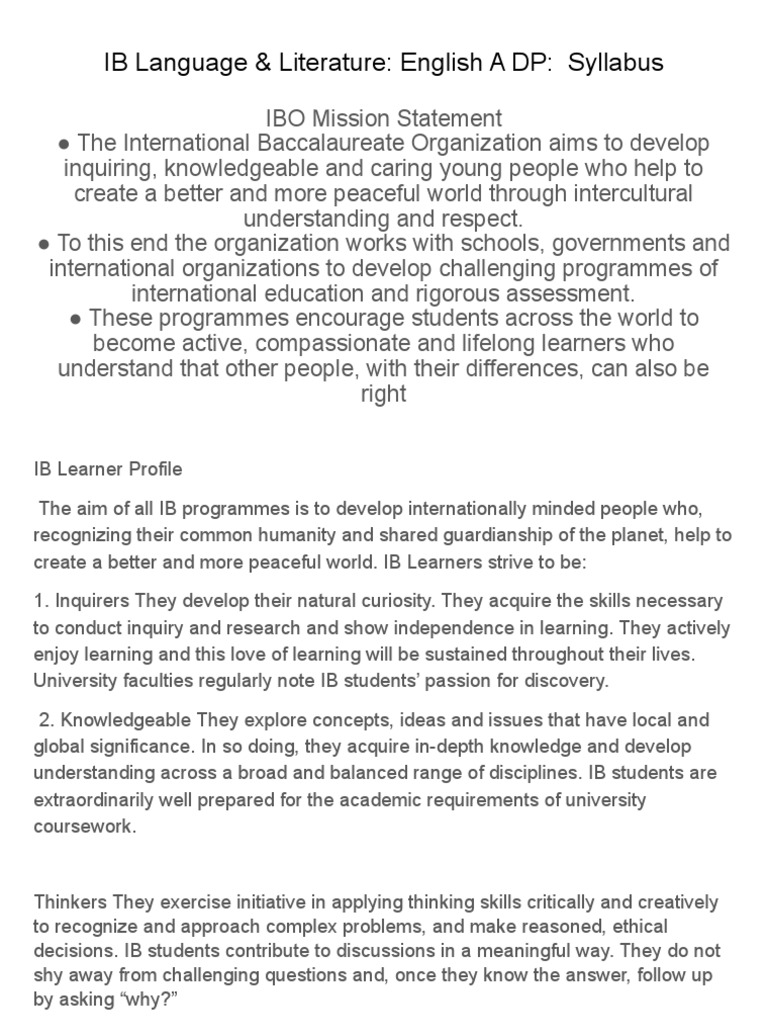 Lang Lit Syllabus | PDF | Learning | Integrity