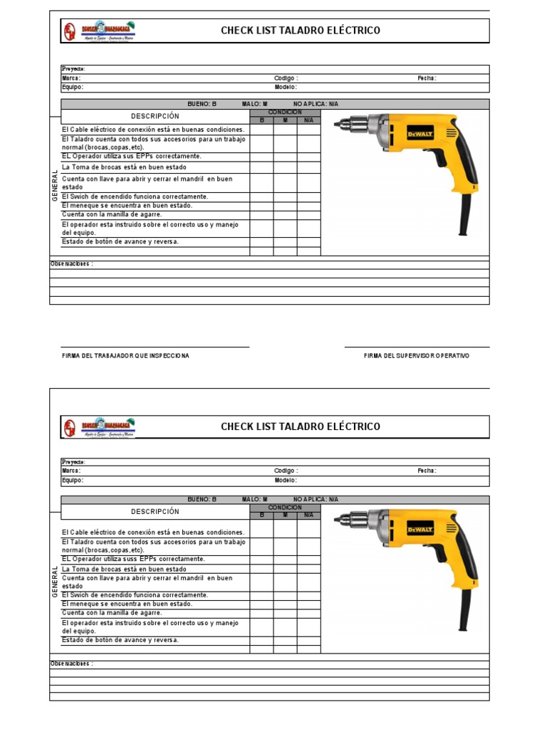 Check List Taladro | PDF | Perforar | Bienes manufacturados Check List Taladro | PDF | Perforar | Bienes manufacturados