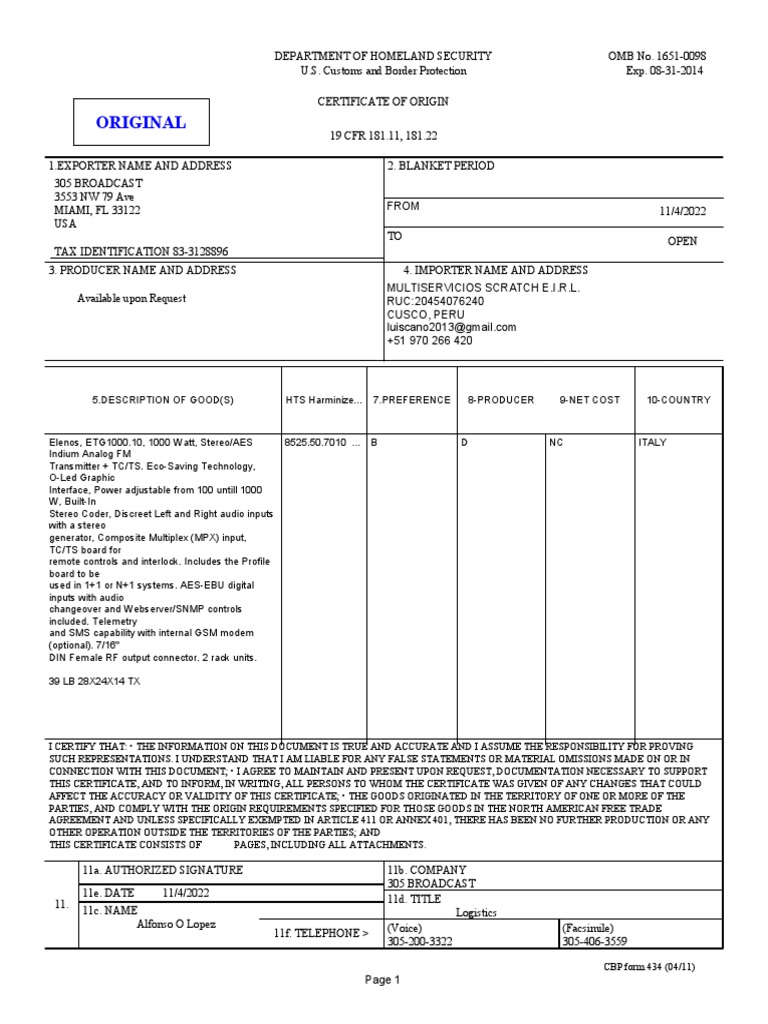 Certificate of Origin for Export Goods | PDF | Electrical Engineering ...