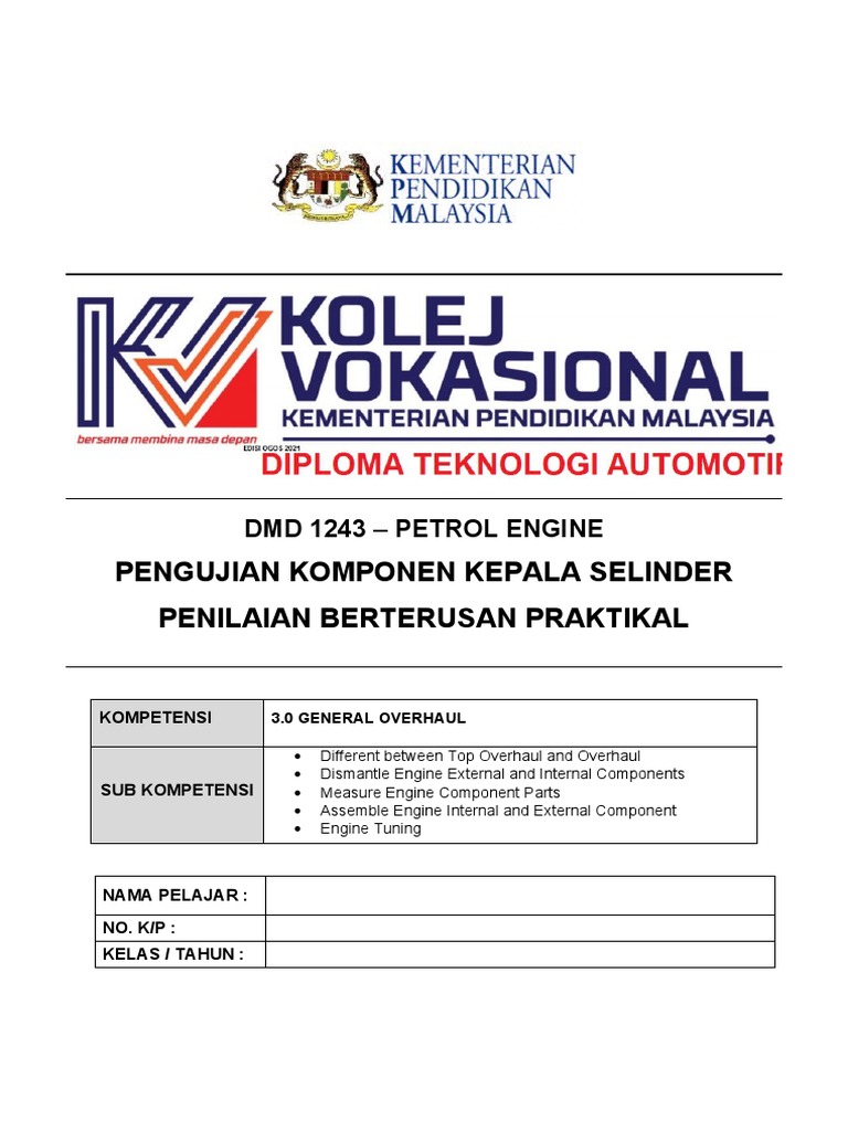 Lab Sheet 2 PERIKSA DAN UJI KOMPONEN DALAM ENJIN | PDF