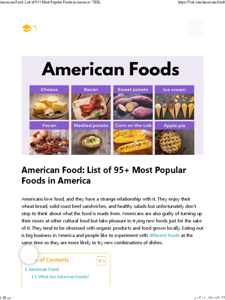 American Food List of 95 Most Popular Foods in America 7ESL PDF