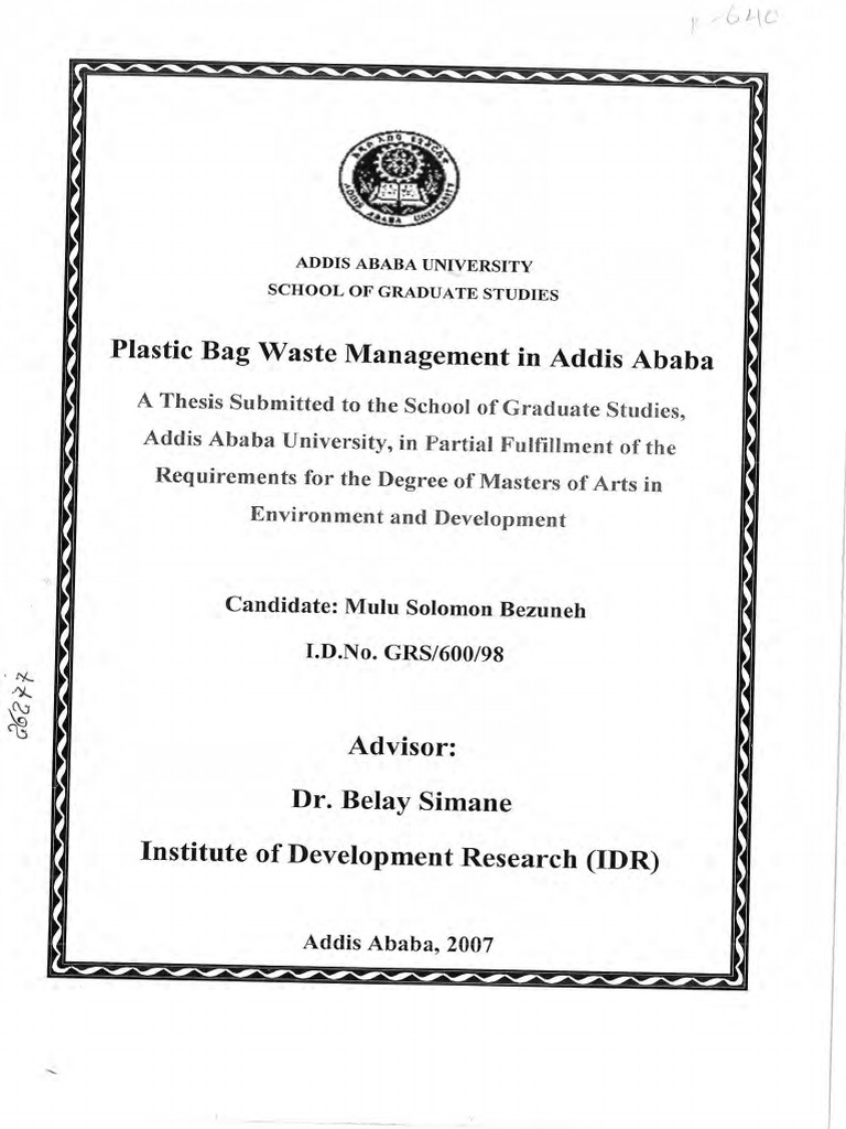 Plastic Bag Waste MGT in AA Mulu Solomon | PDF | Waste Management ...