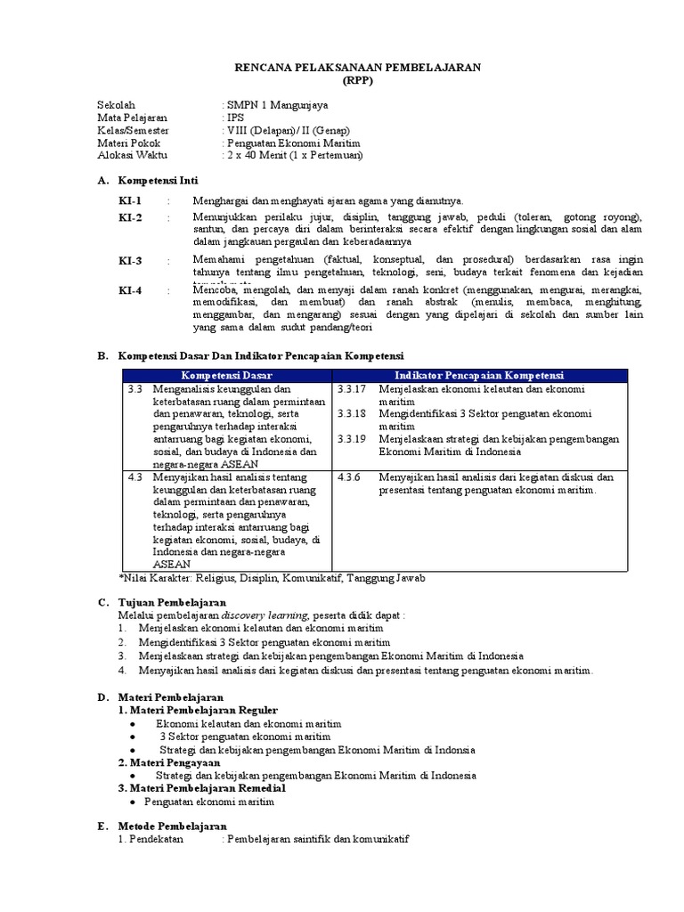 RPP Penilaian PS 1 | PDF