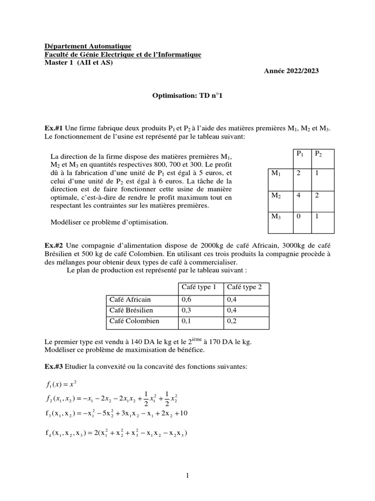 Optimisation Série TDn°1 | PDF | Analyse mathématique | Optimisation mathématique