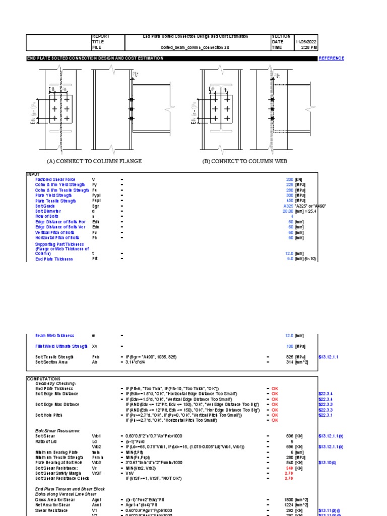End Plate Bolted Connection Cost Analysis | PDF | Screw | Applied And ...