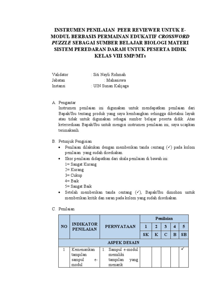 INSTRUMEN PENILAIAN Peer Reviewer Nayli | PDF