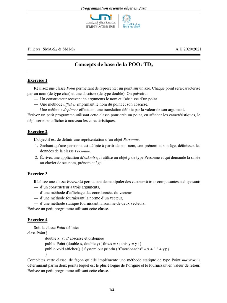 Concepts de Base de La POO: TD: Exercice 1 | PDF