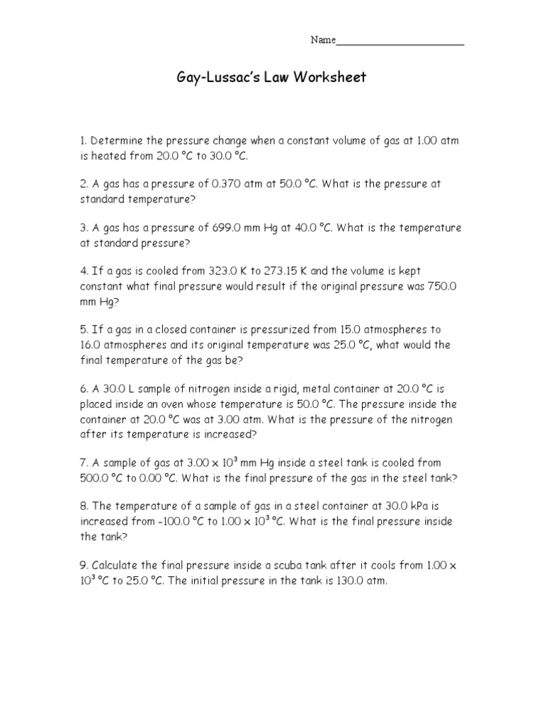 Gay Lussacs Law Ws | PDF