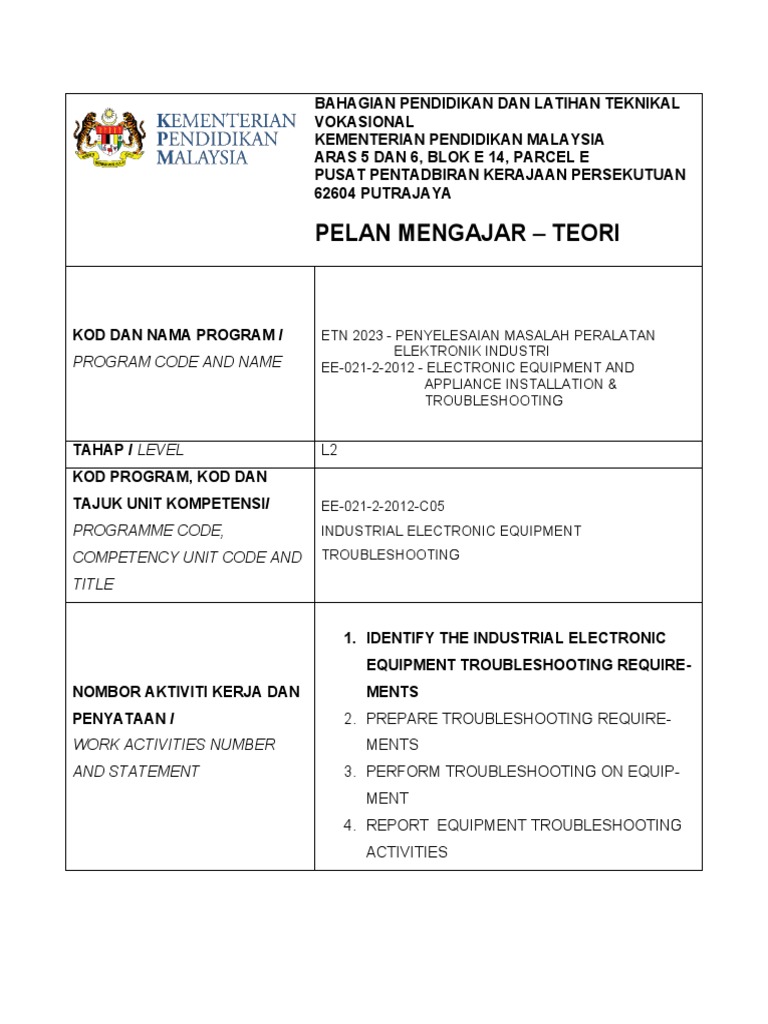 Pelan Mengajar Teori L2 Cu5 2-20 | PDF
