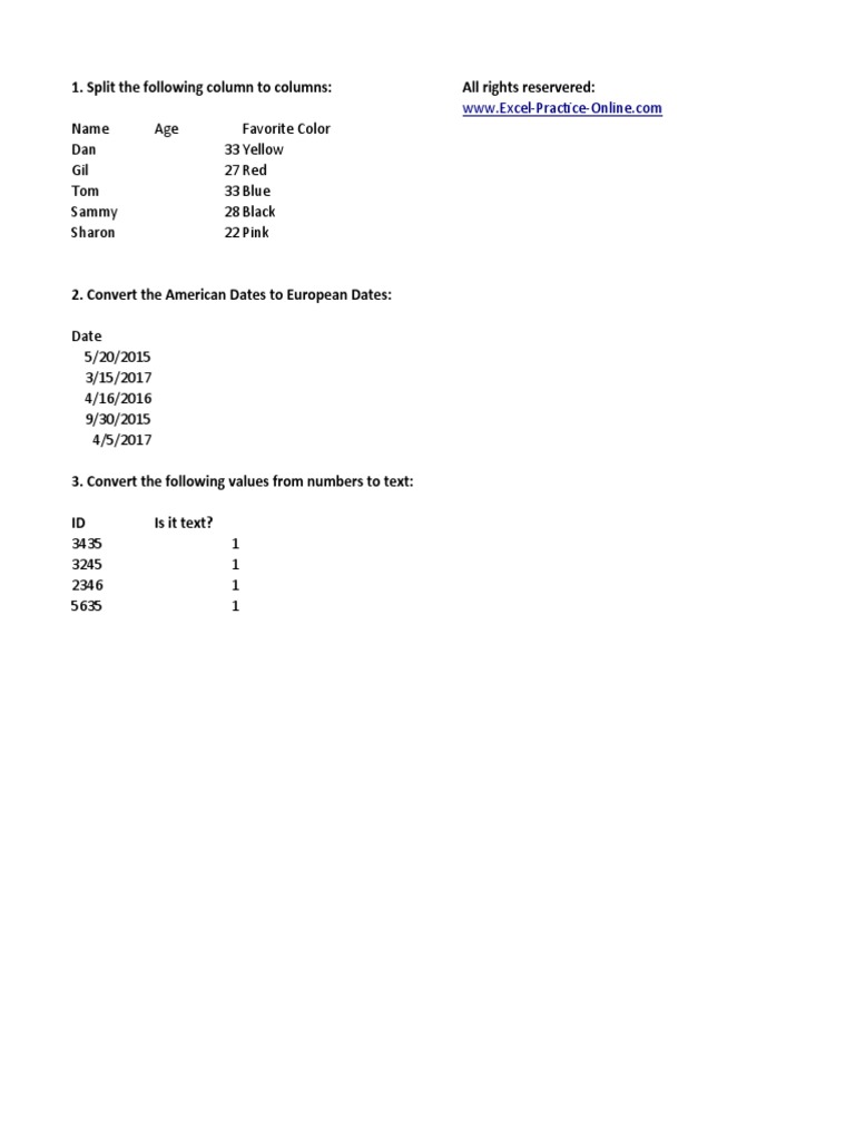 Text To Columns Exercise PDF