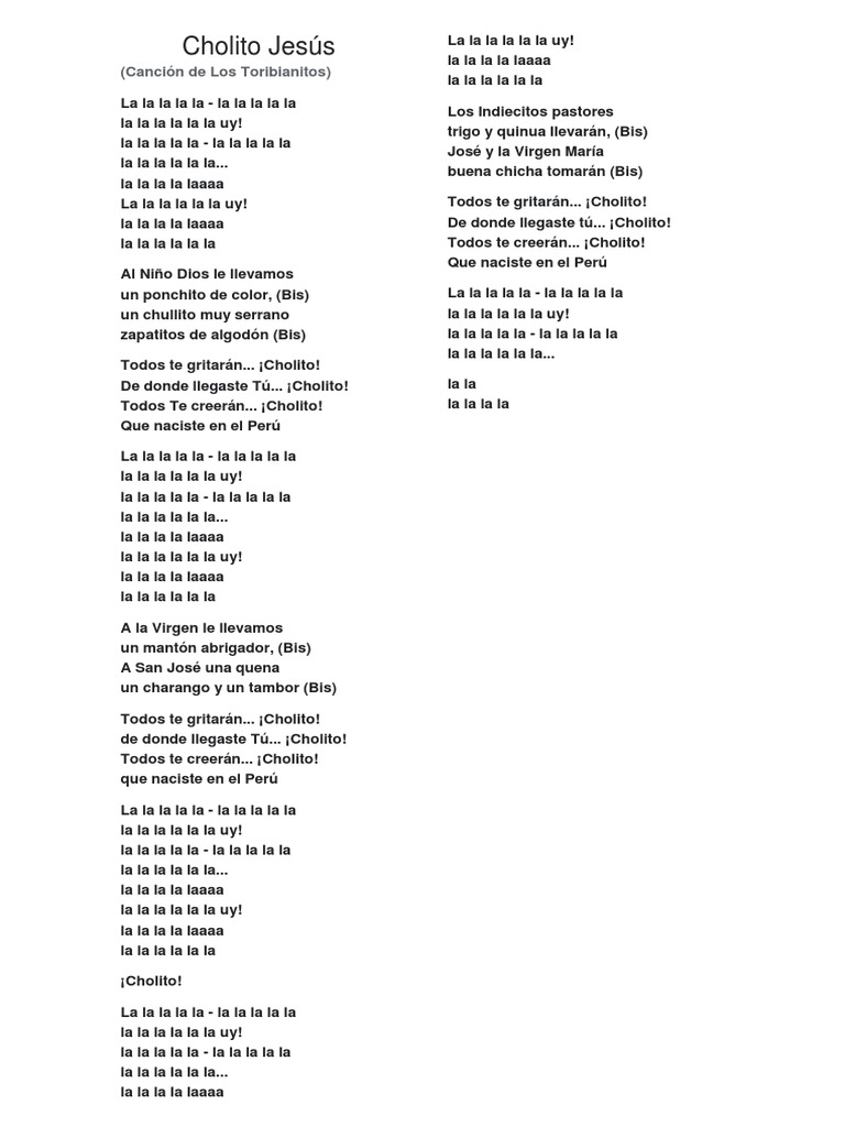Letra del Villancico Cholito Jesús | PDF | Arte