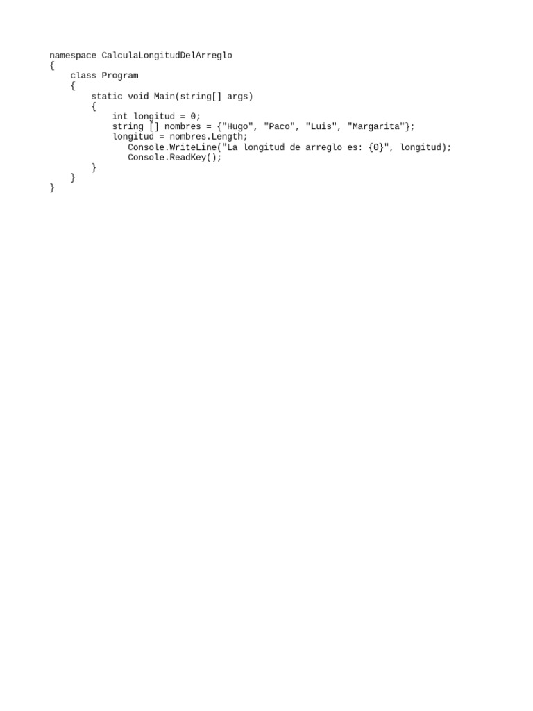 Namespace CalculaLongitudDelArreglo | PDF