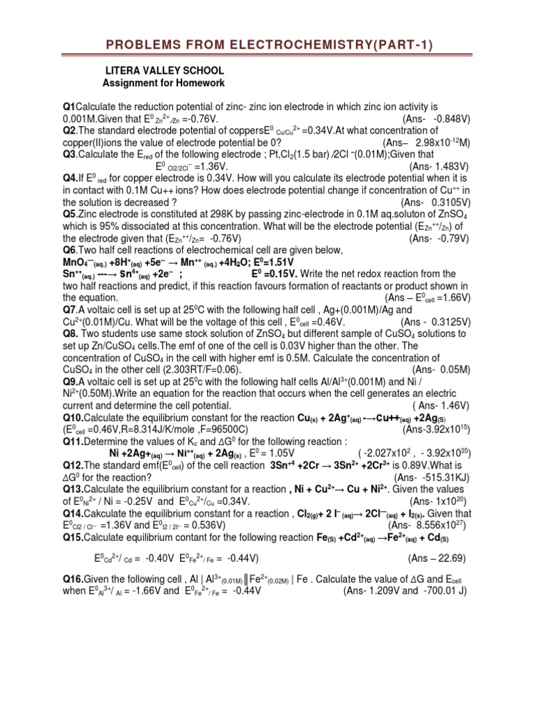 Electro Chemistry Part-1 | PDF | Electrochemistry | Electrical Engineering