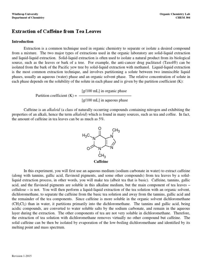 Caffeine Extraction (WU) Rev 1-2015 | PDF | Solubility | Solvent