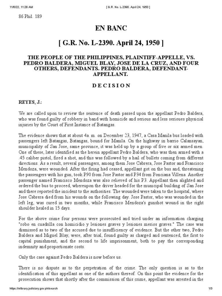 15.people v. Baldera, G.R. No. L-2390, 24 April 1950 | PDF | Robbery ...