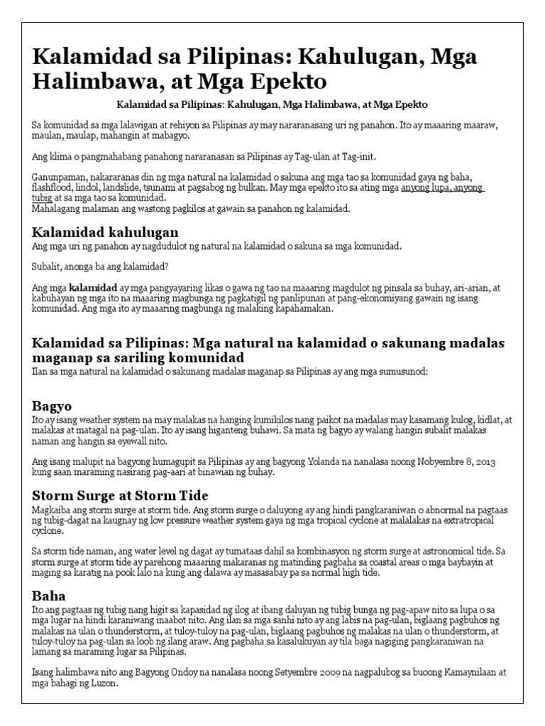 Kalamidad Sa Pilipinas | PDF