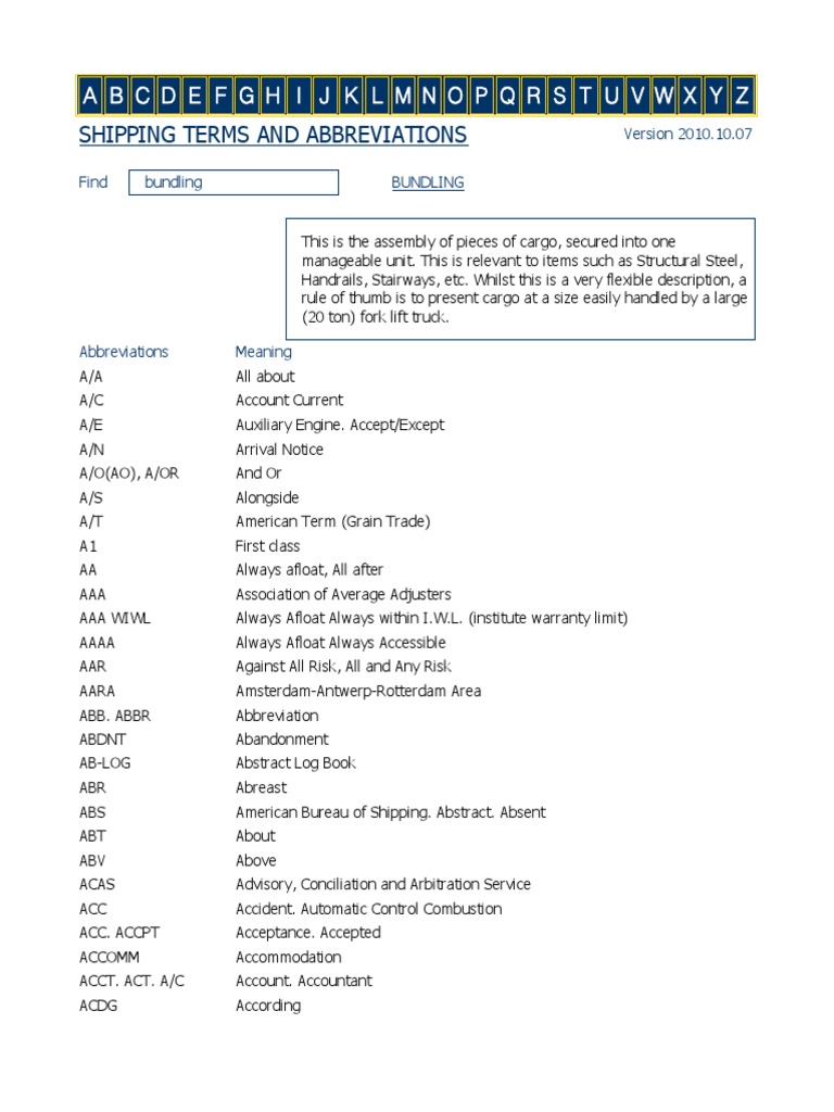 Shipping Terms & Abbreviations | PDF | Cargo | Insurance