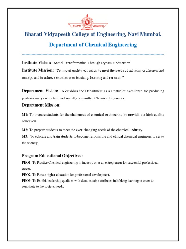 Vision - Mission-PSO - Chemical Engg. New | PDF | Engineering | Design