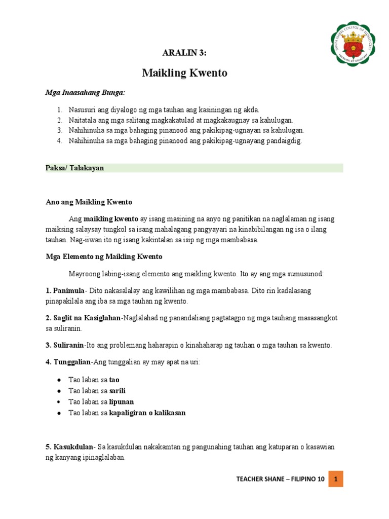 Filipino Aralin 3 | PDF