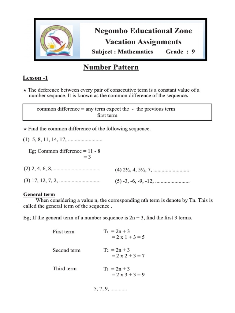 Grade 9 Lesson 1 Pdf Sequence Mathematics