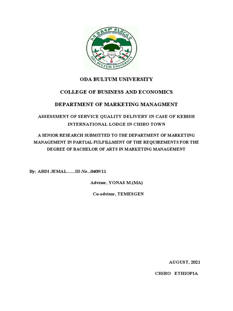 Assessment of Service Quality Delivery at Kebish International Lodge in ...