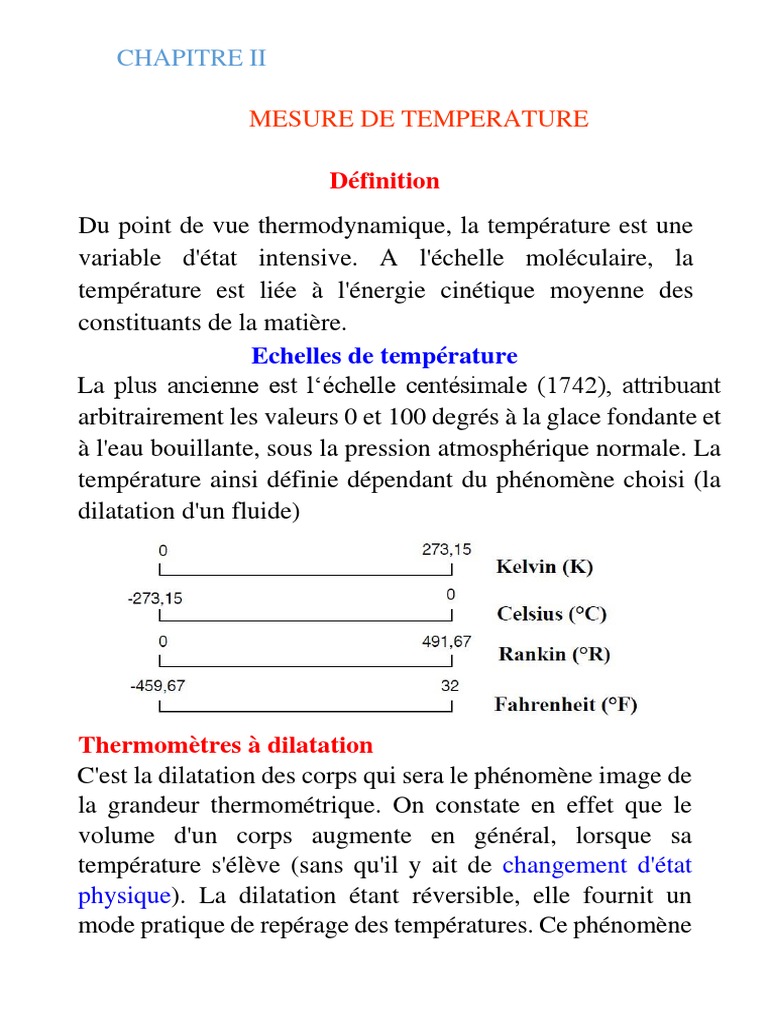 Chapitre Ii Mesure de Temperature | PDF | Thermocouple | Thermomètre