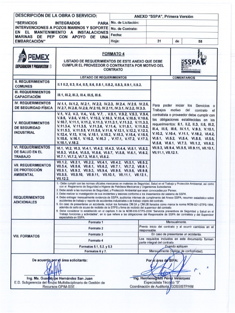 Formato 4 Autorizado - 10nov15 Requisitos de ANEXO SSPA | PDF