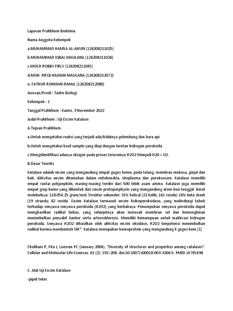 Fungsi Enzim Katalase dalam Percobaan | PDF