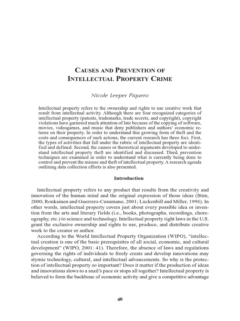 Piquero, Nicole - Causes and Prevention of Intellectual Property Crime ...