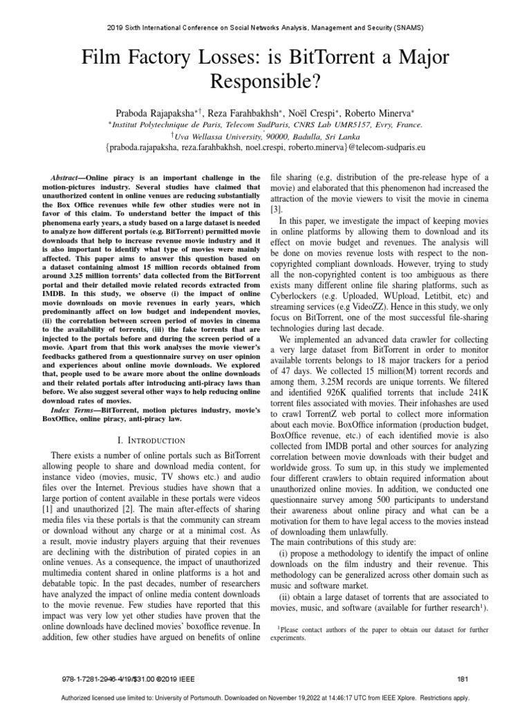 Rajapaksha, Praboda - Film Factory Losses, Is BitTorrent A Major Responsible | PDF | Games ...