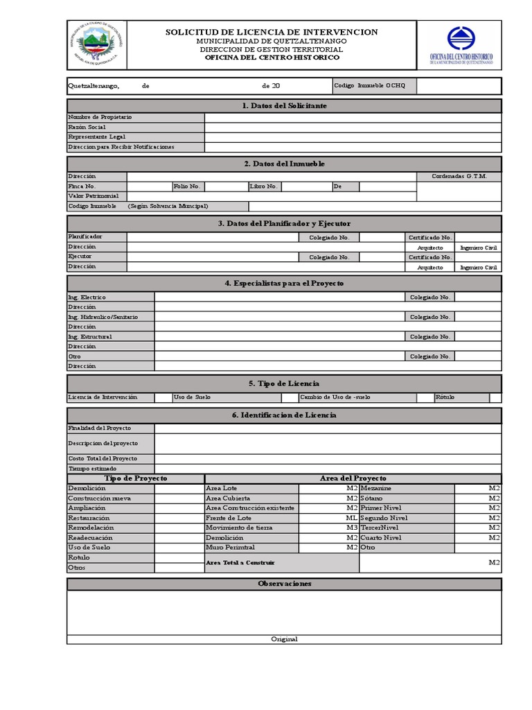 Formulario OCHQ | PDF | Ingeniero civil | Arquitecto