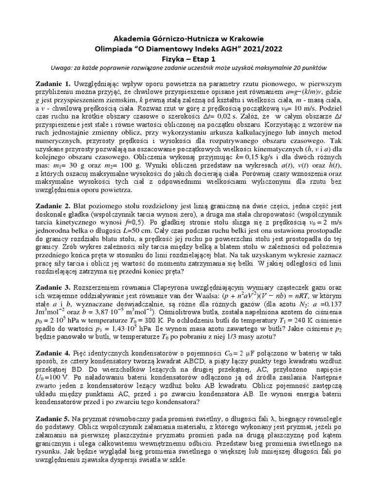 Fizyka I 2021 2022 | PDF