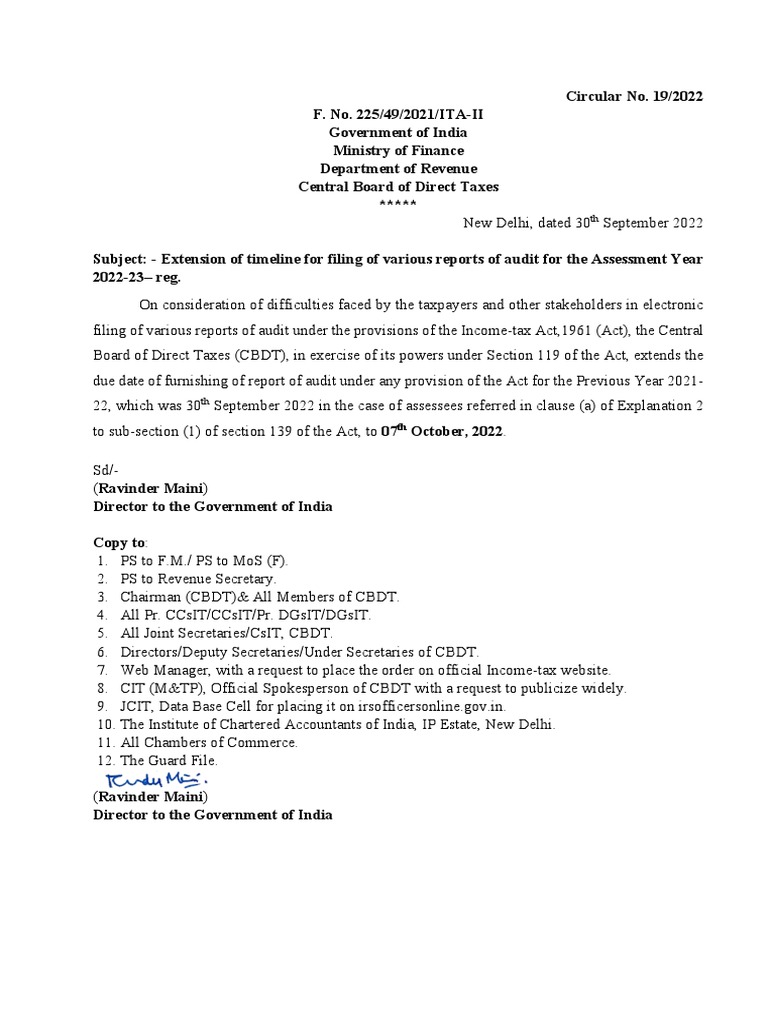 Circular No 19 2022 Ita II | PDF