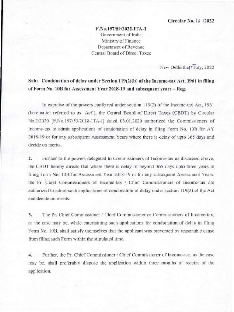 CBDT Income Tax Circular 16 2022 | PDF | Income Tax | Economies