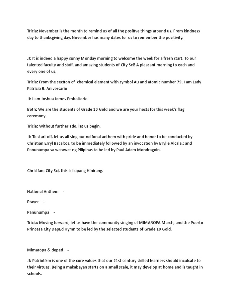 Flag Ceremony Script | PDF