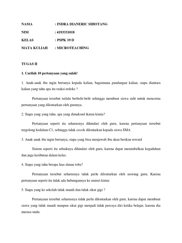Tugas Ii - Microteaching - Indra Dianeric Sihotang | PDF