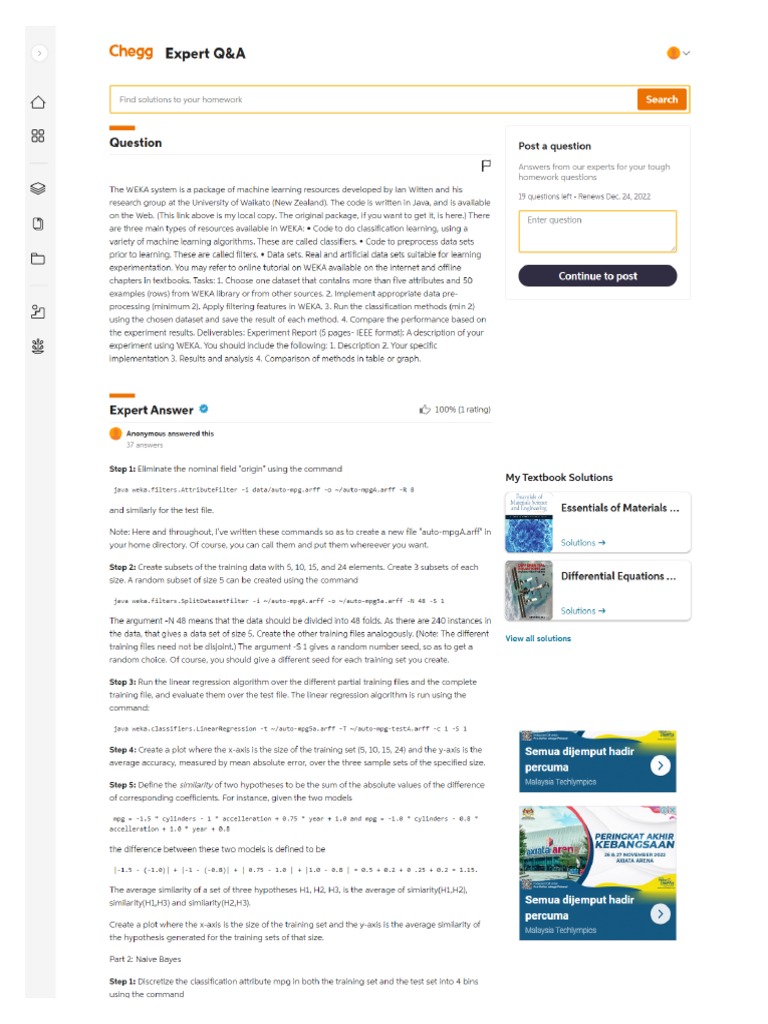 Screencapture Chegg Homework Help Questions and Answers Weka System ... Screencapture Chegg Homework Help Questions and Answers Weka System ...