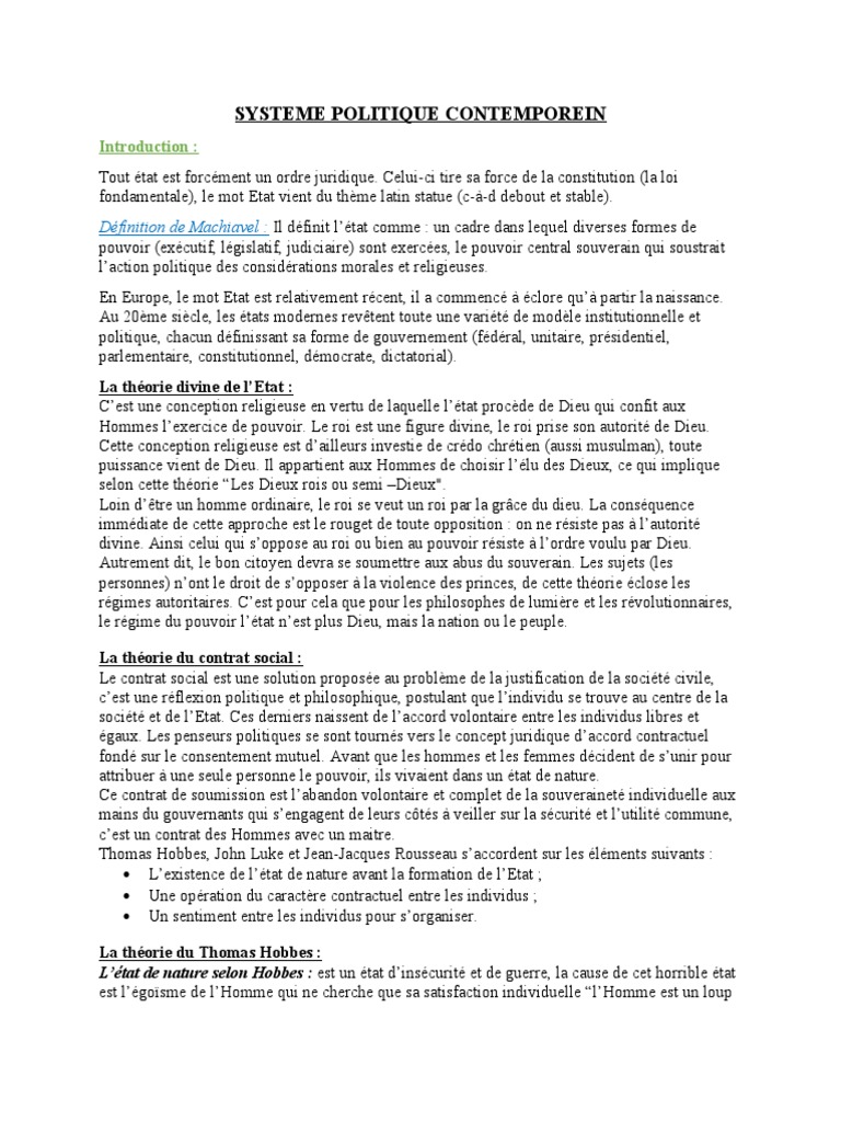 Système Politique Contemporain | PDF | État | Fédéralisme