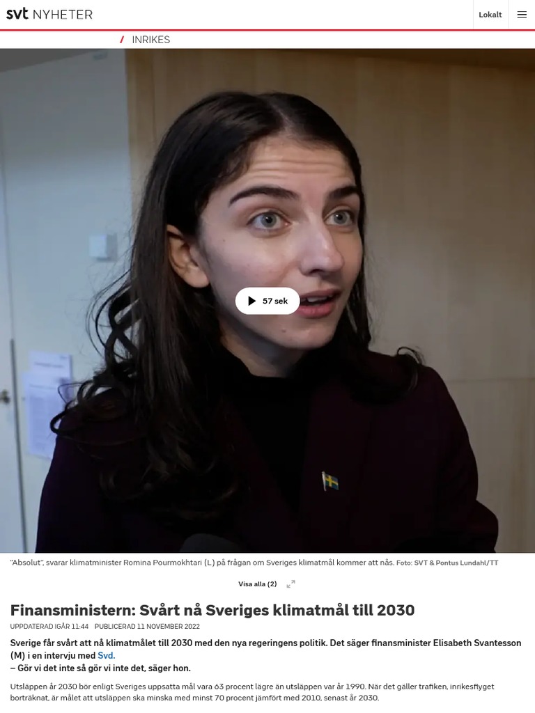 Finansministern - Svårt Nå Sveriges Klimatmål Till 2030 - SVT Nyheter | PDF