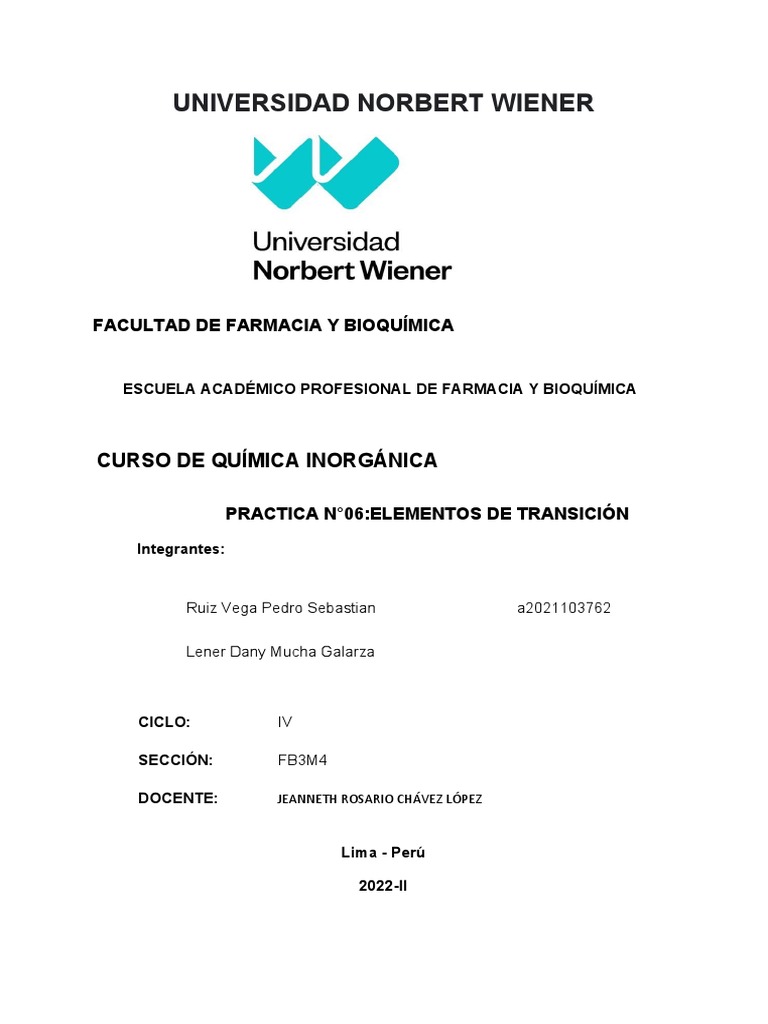 Practica N°06 - Elementos de Transición | PDF | Metales de transición ...