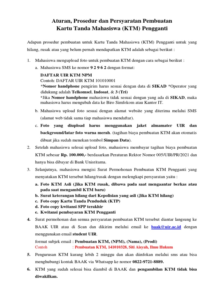 Aturan Dan Prosedur Pembuatan KTM Pengganti-1 | PDF