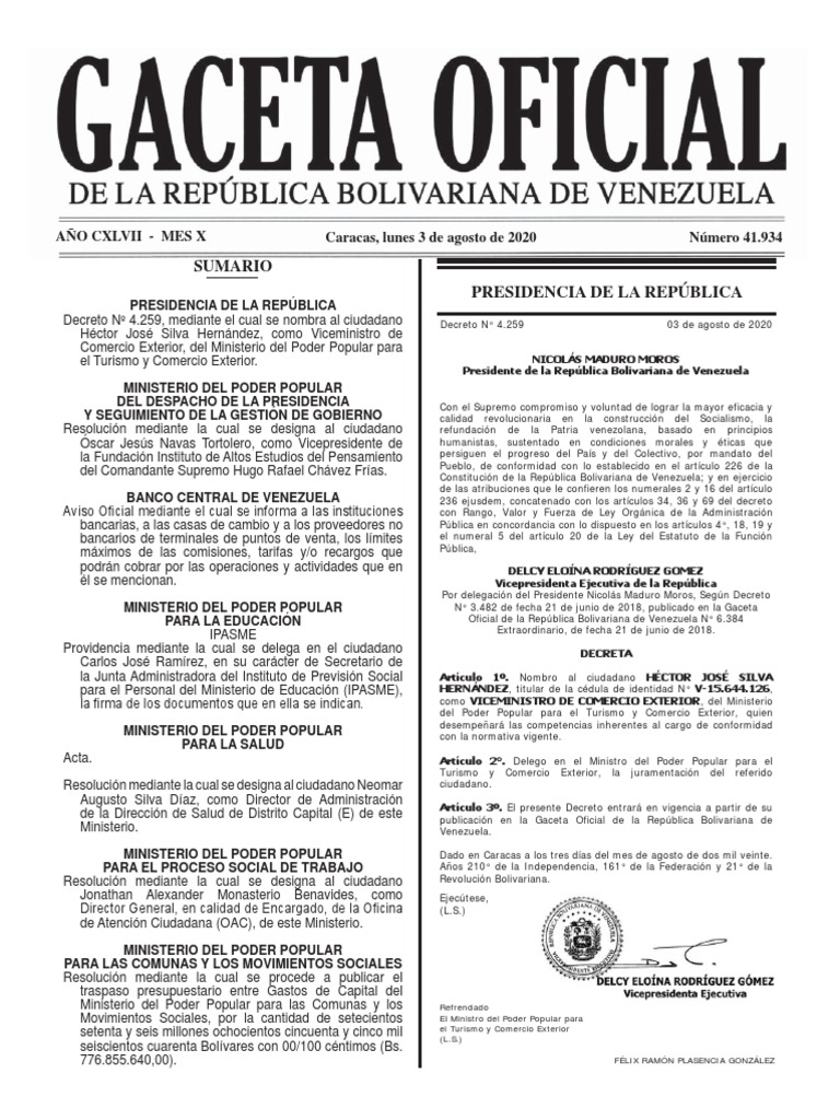 Gaceta Oficial 41.934 Del 3 de Agosto de 2020 | PDF | Venezuela | Tarjeta de crédito