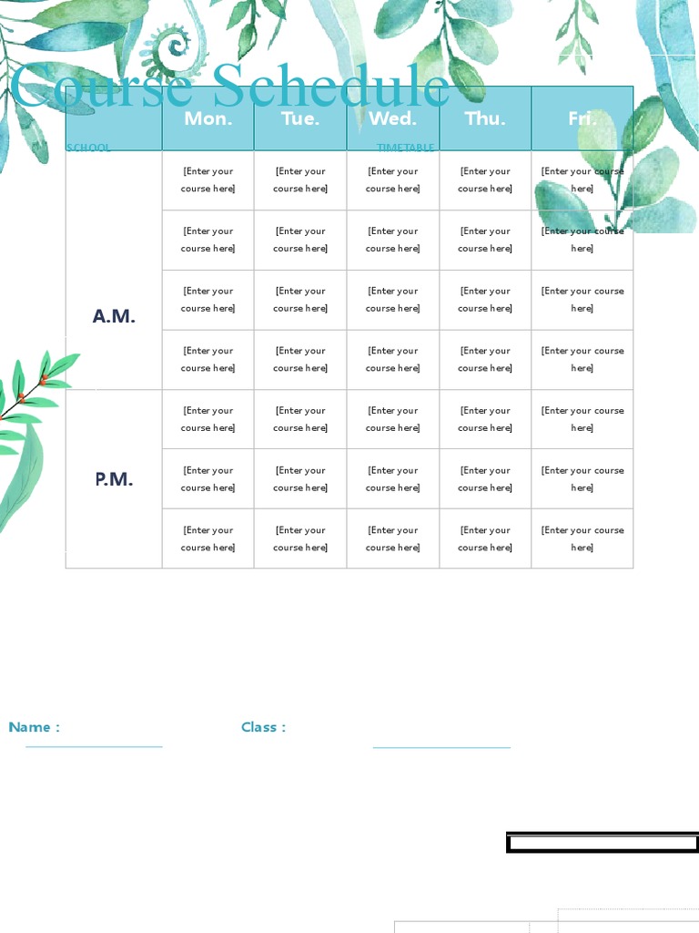 Blue Sprawling Class Schedule-WPS Office | PDF