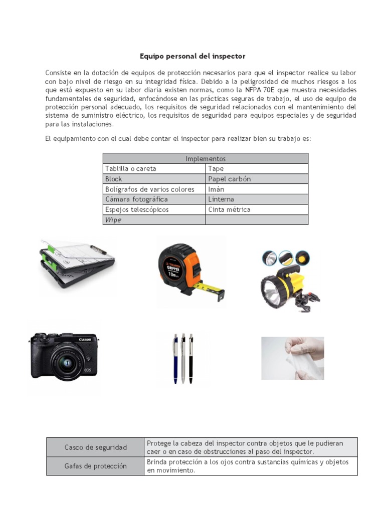 Equipo Personal Del Inspector | PDF | Guante
