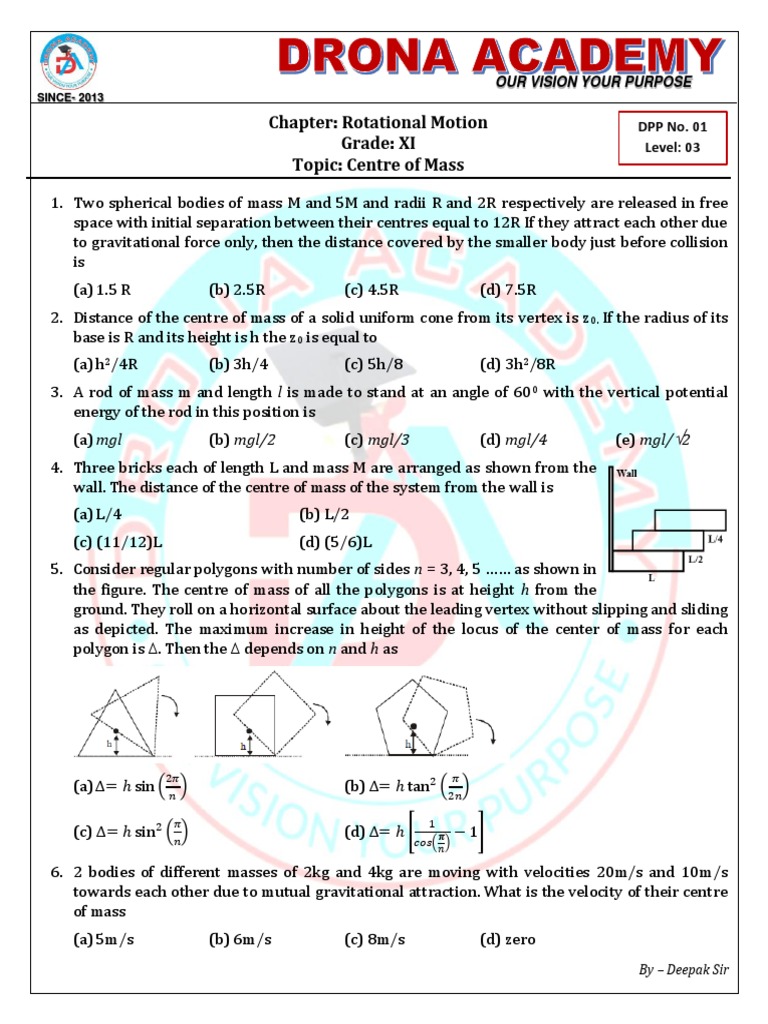 Rotational Motion - Centre of Mass - XI - 22.11.22 | PDF | Mass ...
