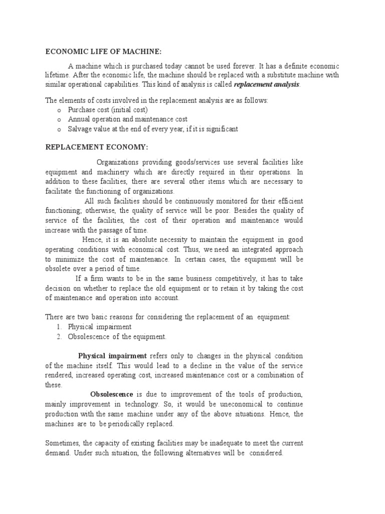 Economic Life of Machine | PDF | Business Process | Economies